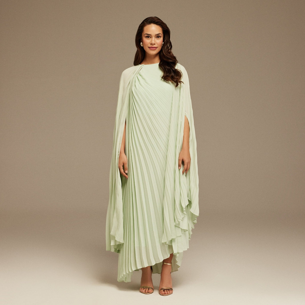 Green Pleated Cape Midi Dress – shopaleena