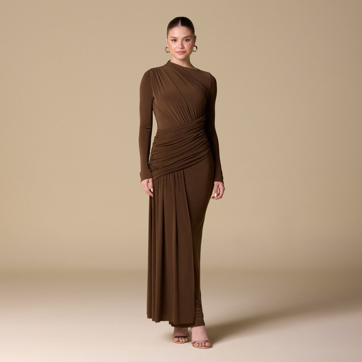 Jersey Draped Long Sleeve Maxi Dress – shopaleena