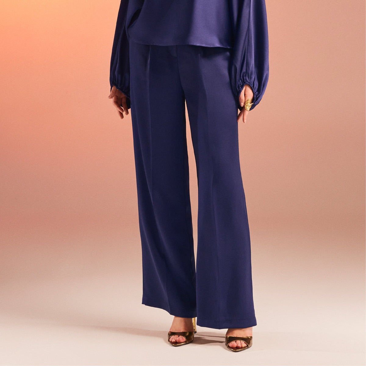 Dark Blue Satin Wide Leg Trouser – shopaleena