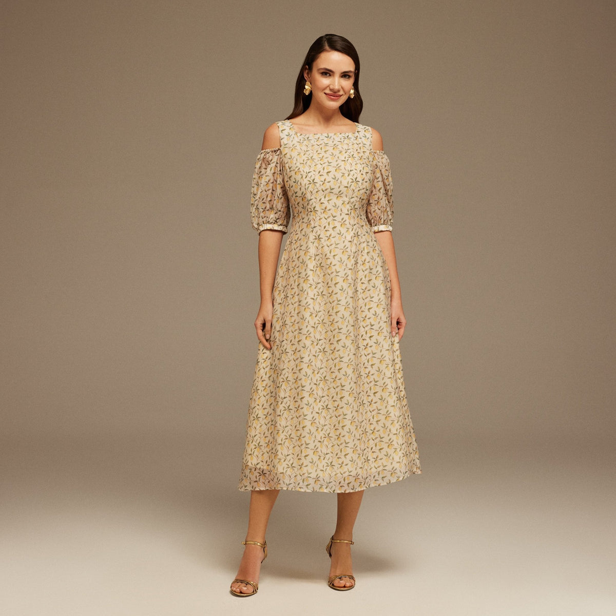 Square Neckline Puff Sleeve Printed Dress – shopaleena