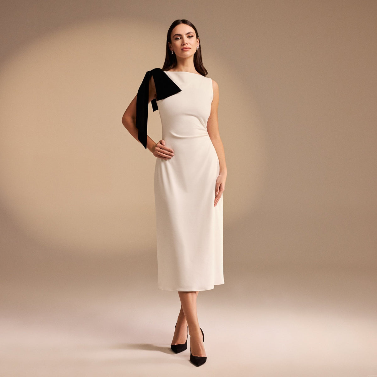 Midi Crepe Dress with shoulder Bow – shopaleena