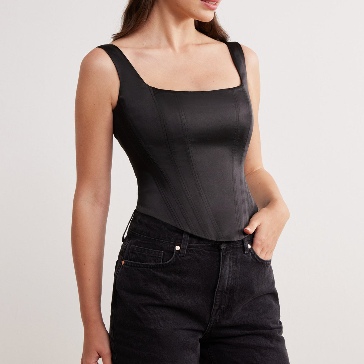 Square Neck Corset Top | توب كورسيه قبة مربعة – shopaleena